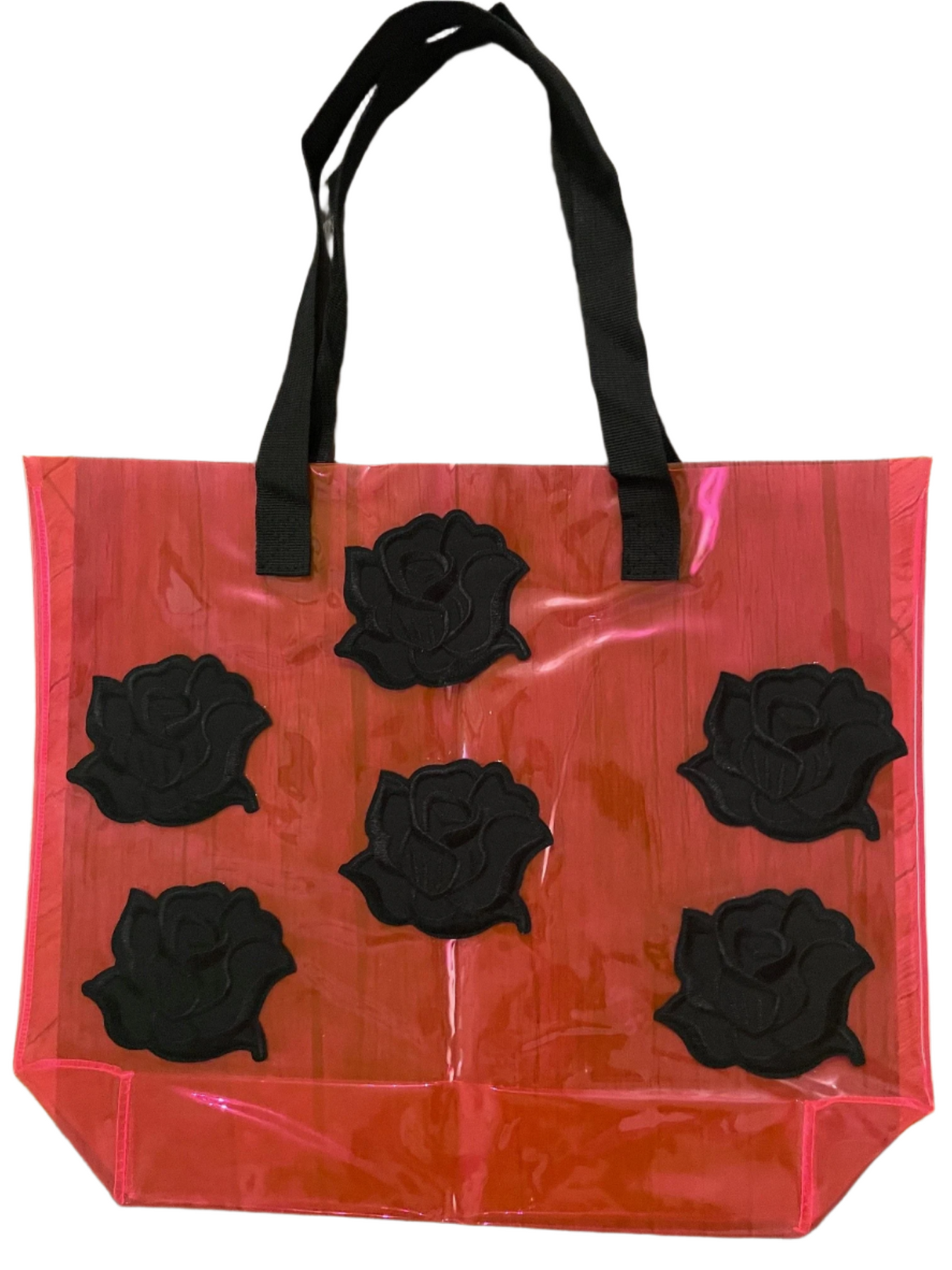 Gothic Black Roses Holographic PVC Fuchsia Tote Bag – Sarita Bastone